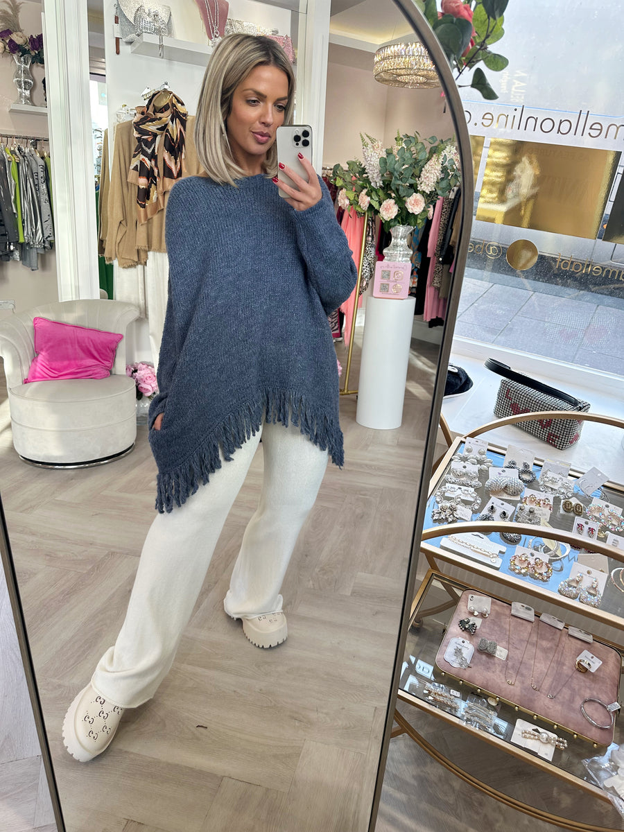 Denim oversized fringe knit – Bella Mella